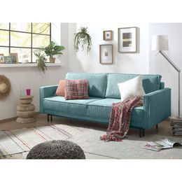 Charlie – 3-sitzer sofa mit schlaffunktion und bettkasten – aus cord - blau