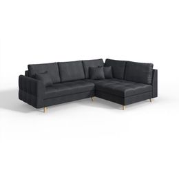 S-style Möbel - Ecksofa mit Holzfüßen Matthias aus Luxusmicrofaser, Anthrazit