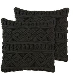 Beliani Dekokissen 2er Set Schwarz Baumwolle 45 x 45 cm Strickmuster Boho-Stil Wohnzimmer Salon Schlafzimmer