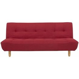 Beliani 3-Sitzer Sofa Rot Stoffbezug Gesteppt mit Schlaffunktion Hohe Holzbeine Retro-Design Wohnzimmer Ausstattung Schlafsofa Polstersofa Couch