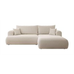 Eckschlafsofa Ovo in L-Form, beige, mit Bouclé-Behälter rechts - Selsey