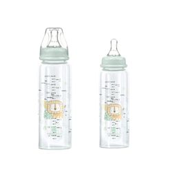 Kikkaboo Baby Glasflasche Savanna 240 ml, Silikonsauger Größe M, Anti-Kolik grün