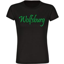 multifanshop® Damen T-Shirt - Wolfsburg - Schriftzug - Druck grün