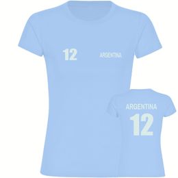 multifanshop® Damen T-Shirt - Argentina - Trikot 12 - Druck weiß