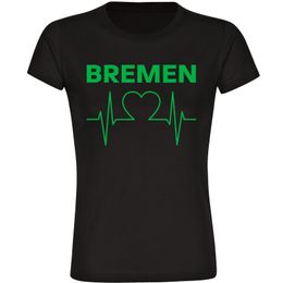 multifanshop® Damen T-Shirt - Bremen - Herzschlag - Druck grün