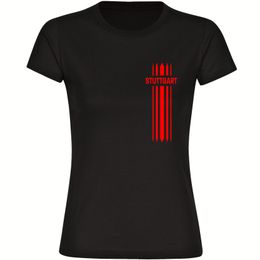 multifanshop® Damen T-Shirt - Stuttgart - Streifen - Druck rot