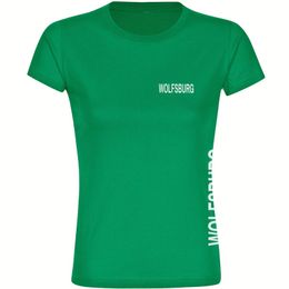 multifanshop® Damen T-Shirt - Wolfsburg - Brust & Seite - Druck weiß