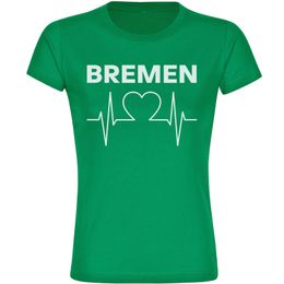 multifanshop® Damen T-Shirt - Bremen - Herzschlag - Druck weiß