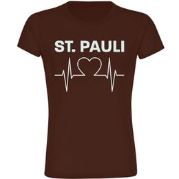 multifanshop® Damen T-Shirt - St. Pauli - Herzschlag - Druck weiß