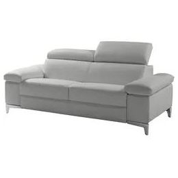 3-Sitzer NICOLETTI HOME Sofas Gr. B/H/T: 214cm x 99cm x 108cm, Leder Torrello, ohne Relaxfunktion, grau (grigio allum) Kopfteilverstellung, wahlweise mit und ohne elektrischer Relaxfunktion