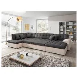 Wohnlandschaft Trendmanufaktur "Rave II, toller Sitzkomfort, auswendige Detailverarbeitung" Sofas Gr. B/H/T: 323cm x 77cm x 202cm, Struktur fein, Recamiere rechts, mit Bettfunktion, beige (creme/dunkelgrau) wahlweise mit Bettfunktion, U-Form