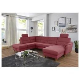 Wohnlandschaft Home Affaire "Palmera U-Form" Sofas Gr. B/H/T: 308 cm x 89 cm x 212 cm, Struktur weich, Ottomane links, ohne Bettfunktion-ohne Bettkasten, lila (chianti) Federkern, wahlweise mit Bettfunktion und mitohne Stauraum