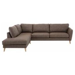 Ecksofa Home Affaire "MARSEILLE 278/202 cm, L-Form, Ottom. rechts/links" Sofas Gr. B/H/T: 278cm x 88cm x 202cm, Struktur fein, Ottomane links, braun mit Massivholzbeinen aus Eiche, verschiedene Bezüge und Farbvarianten