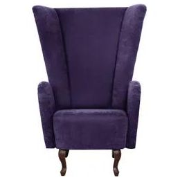 Ohrensessel Max Winzer "Anastasia Designsessel, extravaganter Hochlehnsessel, trendige Farben" Sessel Gr. Luxus-Microfaser, B/H/T: 90cm x 123cm x 92cm, lila (violett) elegantes Highlight im Wohnzimmer, mit geschwungenen Holzfüßen