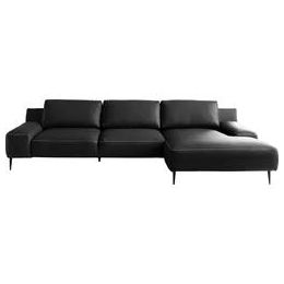 Ecksofa DESIGNWERK "Forma, zeitloses Designsofa mit aktuellem Fuß, L-Form" Sofas Gr. B/T: 344cm x 162cm, Leder, Recamiere rechts, schwarz in hochwertiger Verarbeitung und tollem Sitzkomfort