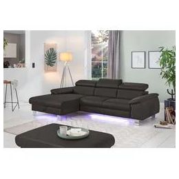 Ecksofa COTTA "Komaris L-Form" Sofas Gr. B/H/T: 244 cm x 72 cm x 166 cm, NaturLEDER, Recamiere links, ohne Bettfunktion-ohne Bettkasten-mit RGB-LED-Beleuchtung, braun mit Kopfteilverstellung, wahlweise Bettfunktion,Stauraum & Beleuchtung