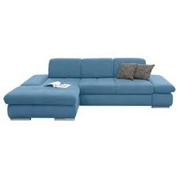 Ecksofa SET ONE BY Musterring "SO4100 V" Sofas Gr. B/H/T: 284cm x 80cm x 190cm, Luxus-Microfaser Paris, Recamiere links, ohne Funktion-Federkern-Wellenunterfederung, blau (hellblau) mit verstellbaren Kopfteilen, wahlweise Funktionen, Cord-Bezug