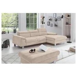 Ecksofa COTTA "Komaris L-Form" Sofas Gr. B/H/T: 244cm x 72cm x 166cm, Microfaser PRIMABELLE, Recamiere rechts, ohne Bettfunktion-ohne Bettkasten-ohne RGB-LED-Beleuchtung, beige mit Kopfteilverstellung, wahlweise Bettfunktion,Stauraum & Beleuchtung