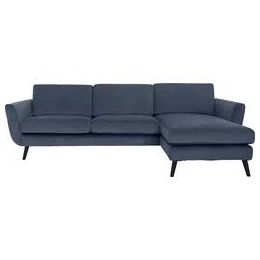 Ecksofa furninova "Smile mit tollem Sitzkomfort, elegant und bequem, L-Form" Sofas Gr. B/H/T: 274cm x 85cm x 156cm, Velours, Recamiere rechts, ohne Bettfunktion, blau (ocean) im skandinavischen Design, hoher Fuß