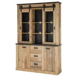 Buffet Home Affaire "SHERWOOD" Schränke Gr. B/H/T: 133 cm x 201 cm x 38 cm, 4 St., braun (old style hell dekor) Holz Dekor, mit Scheunentorbeschlag und Apothekergriffen, Breite 133cm Bestseller