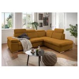 Ecksofa Inosign "Vasto L-Form" Sofas Gr. B/H/T: 283 cm x 102 cm x 228 cm, Cord, Ottomane rechts, goldfarben (gold) inkl. Bettfunktion und Bettkasten, Kopfteilfunktion