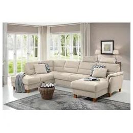 Wohnlandschaft Home Affaire "Palmera U-Form" Sofas Gr. B/H/T: 308 cm x 89 cm x 212 cm, Struktur, Ottomane links, mit Bettfunktion-ohne Bettkasten, beige (natur) Federkern, wahlweise mit Bettfunktion und mitohne Stauraum