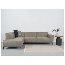 Ecksofa Places of Style "Lorcan" Sofas Gr. B/H/T: 275cm x 77cm x 210cm, Kunstleder, Ottomane links, grau (stone) mit schwarzen Metallfüßen, Lederoptik und in weichem Strukturstoff