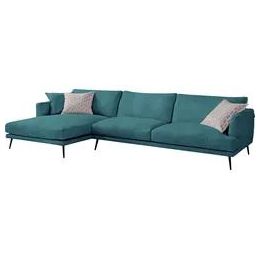 Ecksofa Egoitaliano "Sophia, Designsofa mit extrakomfortablem Sitzkomfort" Sofas Gr. B/H/T: 274cm x 77cm x 154cm, Luxus-Microfaser BLUSH, Recamiere links, blau (teal) mit Daunenfederung, L-Form