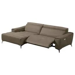 Ecksofa Egoitaliano "Suzette, Designsofa mit hohem Sitzkomfort" Sofas Gr. B/H/T: 266cm x 95cm x 163cm, Leder BULL, Recamiere links, mit Relaxfunktion, grau (taupe) mit Recamiere, inkl. 1 elektronischen Relaxfunktion, L-Form