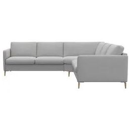 Ecksofa FLEXLUX "Fiore, gleichschenklig, bequem durch hochwertigem Sitzaufbau" Sofas Gr. B/H/T: 249cm x 85cm x 92cm, Struktur, Schenkel links, grau (stone grey) schmale Armlehnen, Kaltschaum, Füße Alu+ Eiche