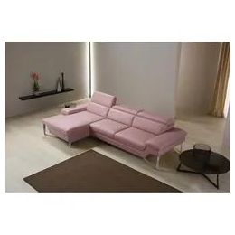 Ecksofa Egoitaliano "Princess, elegantes Designsofa mit erstklassigem Sitzkomfort, L-Form" Sofas Gr. B/H/T: 282cm x 95cm x 168cm, Leder NUVOLE, Recamiere links, mit Kopfteilverstellung, rosa (altrosa) mit Recamiere, inkl. Kopfteilverstellung, edle Designmetallfüße