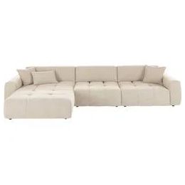 Ecksofa 3C Candy "Yoshy L-Form" Sofas Gr. B/H/T: 378cm x 74cm x 200cm, Struktur, Longchair links, beige (natur) Zwei verschiedene Sitztiefen durch verstellbare Rückenlehne