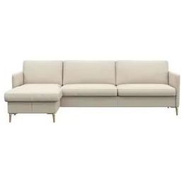 Ecksofa FLEXLUX "Fiore, super Sitzkomfort durch Kaltschaum im Sitz, L-Form" Sofas Gr. B/H/T: 247cm x 85cm x 92cm, Echtleder, weiß (warm white) schmale Armlehnen, Füße Alu+ Eiche