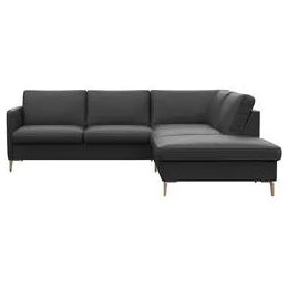 Ecksofa FLEXLUX "Fiore, L-Form, super bequem durch Kaltschaum im Sitz" Sofas Gr. B/H/T: 234cm x 85cm x 225cm, Echtleder, Ottomane rechts, schwarz (deep black) schmale Armlehnen, Füße AluEiche, BT 234225 cm