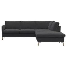 Ecksofa FLEXLUX "Fiore, L-Form, super bequem durch Kaltschaum im Sitz" Sofas Gr. B/H/T: 234cm x 85cm x 225cm, Lederoptik, Ottomane rechts, grau (shark grey) schmale Armlehnen, Füße AluEiche, BT 234225 cm