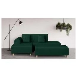 Ecksofa Inosign "Suyala" Sofas Gr. B/H/T: 258cm x 85cm x 168cm, Boucle, Recamiere links, mit Hocker, grün L-Form mit Hocker