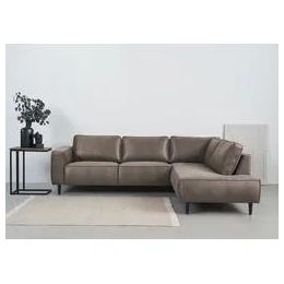 Ecksofa Places of Style "Fumone, Lederoptik oder Soft-Touch Chenille" Sofas Gr. B/H/T: 260cm x 83cm x 200cm, Kunstleder, Ottomane rechts, grau (taupe) Breite 260, mit schwarzen Massivholzfüßen