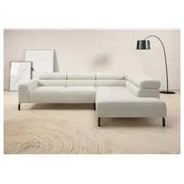 Ecksofa Places of Style "Antonelli, L-Form, incl. Kopfteilverstellung, Breite 276 cm" Sofas Gr. B/H/T: 276cm x 71cm x 219cm, Cord, Recamiere rechts, mit Sitztiefenverstellung, weiß wahlweise elektrische Sitztiefenverstellung