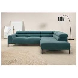 Ecksofa Places of Style "Antonelli, L-Form, incl. Kopfteilverstellung, Breite 276 cm" Sofas Gr. B/H/T: 276cm x 71cm x 219cm, Cord, Recamiere rechts, mit Sitztiefenverstellung, blau (petrol) wahlweise elektrische Sitztiefenverstellung