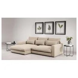 Ecksofa Home Affaire "Darwin, viele Kissen, extra tiefe Sitzfläche, 271/89/171 (B(H/T)" Sofas Gr. B/H/T: 271cm x 89cm x 171cm, Breitcord RIBBON, Recamiere links, beige gemütlich und weich, L-Form, mit extra softem Sitzkomfort, Cord