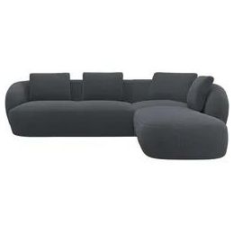 Ecksofa FLEXLUX "Torino, rund, L-Form, Sofa-Ecke mit Ottomane" Sofas Gr. B/H/T: 265cm x 85cm x 237cm, Chenille-Struktur, lange Ottomane rechts, grau (anthrazit) Modernes, organisches Sofa-Design, Kaltschaum, Wellenunterfederung