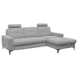 Ecksofa Alina "Stelvia" Sofas Gr. B/H/T: 254cm x 100cm x 161cm, Struktur fein XBO, Recamiere rechts, Nackenstütze-Stauraum-ausziehbare Liegefläche, grau (mittelgrau xbo 19) Inklusive Nackenstützen, Breite 254 cm