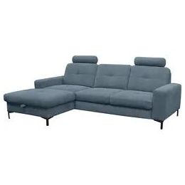 Ecksofa Alina "Stelvia" Sofas Gr. B/H/T: 280cm x 100cm x 161cm, Struktur fein XBO, Recamiere links, Nackenstütze-Stauraum-ausziehbare Liegefläche, blau (türkis xbo 16) Inklusive Nackenstützen, Breite 254 cm