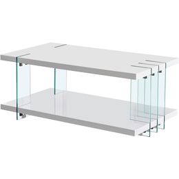 HBZ-MEBLE Couchtisch HBZ "Dallas" Tische weiß (weiß + glas weiß) hochglanz, Tisch mit Glaselementen