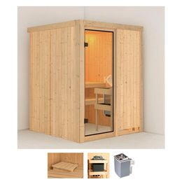 Karibu Sauna "Norin" Saunen 9 KW-Ofen mit integrierter Steuerung beige (naturbelassen)