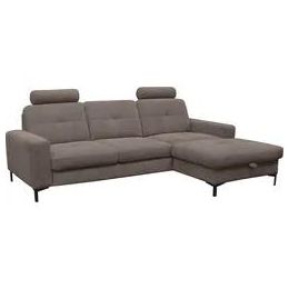 Ecksofa Alina "Stelvia" Sofas Gr. B/H/T: 280cm x 100cm x 161cm, Struktur fein XBO, Recamiere rechts, Nackenstütze-Stauraum-ausziehbare Liegefläche, braun (hellbraun xbo 2) Inklusive Nackenstützen, Breite 254 cm