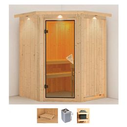 Karibu Sauna "Larin" Saunen 9 KW-Ofen mit integrierter Steuerung beige (naturbelassen)