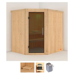 Karibu Sauna "Siirin" Saunen 9 KW-Ofen mit integrierter Steuerung beige (naturbelassen)