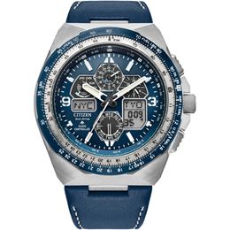 Funkuhr Citizen "JY8148-08L" Armbanduhren blau Herren Armbanduhr, Herrenuhr, Solar, Lederarmband, Saphirglas, Datum