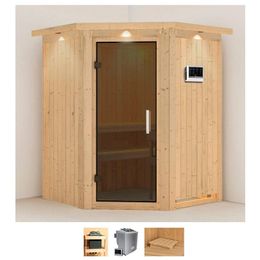 Karibu Sauna "Larin" Saunen 9 KW-Bio-Ofen mit externer Steuerung beige (naturbelassen)